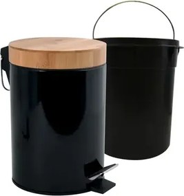 MSV AZA černá ocel / Pedálový odpadkový koš / bambusové víko / 3 l