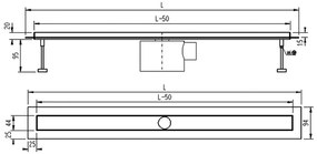 Sprchový žlab SLOT s horizontální přírubou, 90 cm