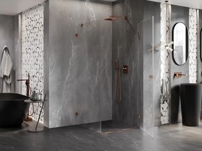 Mexen Lunar-B, pravostranný výklopný sprchový kout 90 x 90 cm, 8mm čiré sklo, profil růžové zlato, 832-090-090-60-00-P