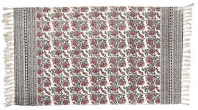 Červeno-zelený bavlněný koberec s květy a třásněmi - 140*200 cm