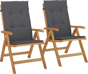 Skládací polohovací křesla s polštáři 2 ks, masivní teak 3196433