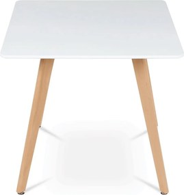 Jídelní stůl, MDF, bílý matný lak, masiv buk (80 x 80) cm