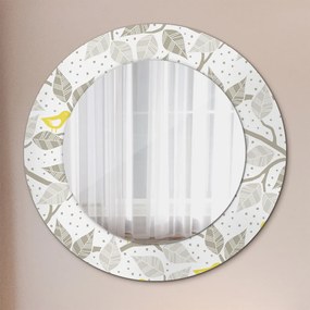 Kulaté dekorativní zrcadlo Žluté ptáci na větvích fi 50 cm