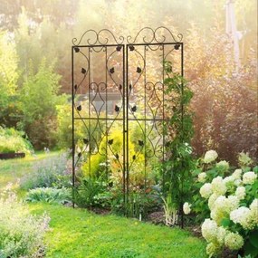 Outsunny ocelová mříž 2 ks, zapichovací odolná opora s listovým vzorem, 50 x 181 cm — černá
