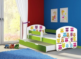 Dětská postel - Sovičky 2 180x80 cm + šuplík zelená