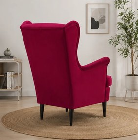 křeslo relaxační, odpočinkové, ušák, kov/samet, 102x80x67 cm, černá/vínová, Dekorino KR20260027