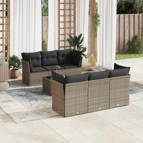 7dílná zahradní sedací souprava s poduškami šedá polyratan 3217260