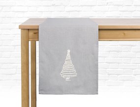 Vánoční ubrus - běhoun na stůl MERRY TREE 40x140 cm, světle šedá
