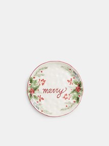 Sinsay - Vánoční keramický talíř s nápisem “Merry” - bílá