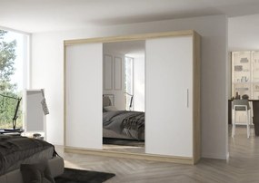 Šatní skříň s posuvnými dveřmi Denis - 250 cm Barva: Bílá/dub Sonoma