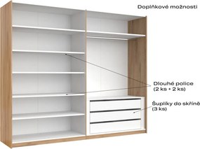 Skříň s posuvnými dveřmi 2,5x2,1m (Dveře Lesklé Bílé/Zrcadlo) série N Asti
