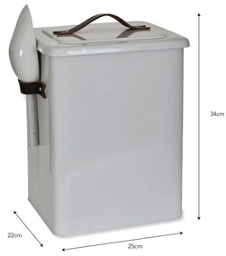 Garden Trading Plechová dóza na granule Medium Leather Handle 7 l, bílá barva, kov, kůže