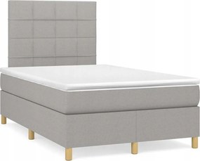 Box Spring Postel S Matrací A Led Textil Světle Šedá Blok se čtverci 120