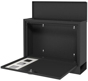 HOMCOM Poštovní schránka černá s přihrádkou na noviny, kovová s průhledem, vodoodpudivá, 2 klíče, 36.5x11.5x29cm | Aosom.de