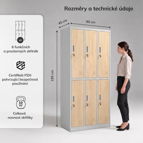 Šatní skříň BHP šedá / dub sonoma, 6dveřová: Eco Design IGOR, 900 x 1850 x 450 mm