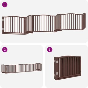 Zábrana pro psy s dvířky skládací 6 panelů hnědá 480 cm topol 3155633