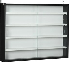 HOMCOM Stěnová vitrína s nastavitelnými policemi a 2 posuvnými skleněnými dveřmi pro sbírky parfémů a dekorativních figurek 80x9,5x60 cm Černá a Bílá