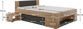Postel UNIS s úložným prostorem, 140x200, dub artisan/antracit Kondela 0000402520