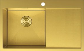 Mexen Exar, 1-komorový nerezový dřez s odkapávačem, levý, 780 x 480 mm, broušená zlatá, vzor voština, 6433781010L-55HC