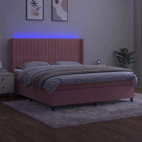 Box spring postel s matrací a LED růžová 160x200 cm samet 3139696