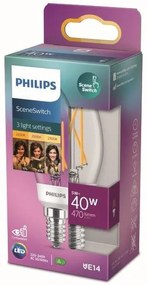 Philips 8718699772154 led žárovka 1x5/2,5/1w | e14 | 470lm | 2200k-2500-2700k - 3 světelné módy, čirá, eyecomfort
