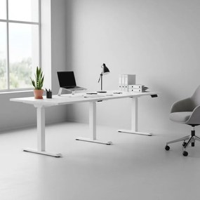 Výškově nastavitelný stůl OfficeTech Long, 260 x 80 cm, bílá podnož, bílá