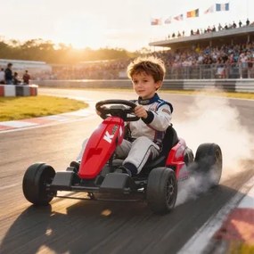 AIYAPLAY 24 V elektrické Go-Kart pro děti do 18 km/h, Gokart s drift funkcí, drift-kart s 2 motory, nastavitelná sedačka, červená
