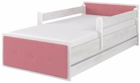 Dětská postel Max XL Čalouněná 180x90 cm - Norská borovice - Bez zábran a se šuplíkem - čalounění Růžová