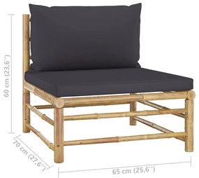 vidaXL 6dílná zahradní sedací souprava + tmavě šedé podušky bambus