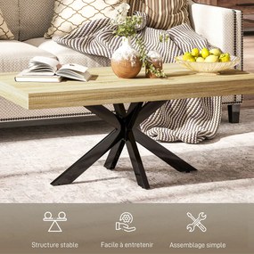 HOMCOM Obdélníkový konferenční stolek v industriálním stylu - černý kov a vzhled přírodního dřeva - 110 x 60 x 45 cm