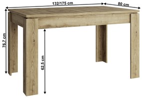 Rozkládací jídelní stůl DORSI 132-175x80 cm, dub navarra