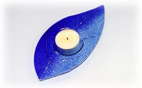 BDK-GLASS Skleněný svícínek LÍSTEK - modro-modrý Rozměr: 15x16cm