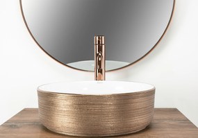 Keramické umyvadlo na desku REA SAMI BRUSH ROSE GOLD ø 36 cm bílo/růžové zlato