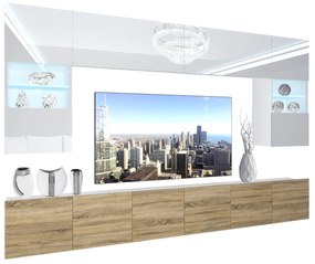 Obývací stěna Belini Premium Full Version  bílý lesk / dub sonoma+ LED osvětlení Nexum 4