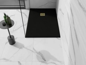Mexen Stone+, obdélníková vanička z minerálního kompozitu 100 x 90 cm, černá, zlatá lesklá krytka, 44709010-G