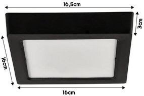 BERGE Čtvercový LED panel přisazený - černý - 12W - PC - neutrální bílá