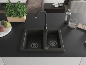 Mexen Carlos, granitový doez 582x475x177 mm, 1,5-komorový, eerná-zlatá metalíza s eerným sifonem, 6518581500-75-B