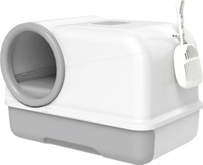 Kočkolit s víkem Výsuvná vanička s lopatkou 2 filtry s aktivním uhlím pro kočky do 5 kg 59x39,5x39,5cm Bílá+šedá