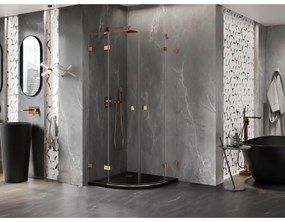 Mexen Lunar, půlkruhový výklopný sprchový kout 80 x 80 cm, 8mm čiré sklo, profil růžové zlato, 833-080L-080P-60-00