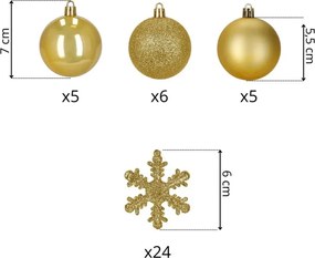 Vánoční baňky zlaté mix - 7cm sada 24ks, vánoční ozdoby