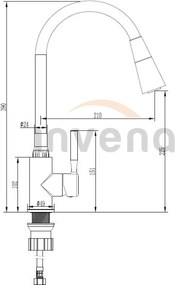 Invena Pogo, vysoká dřezová baterie 2-funkční, šedá-chromová, INV-BZ-80-L05-L