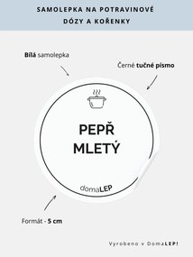 Samolepka na kořenky PEPŘ MLETÝ bílá 5 cm tučné písmo