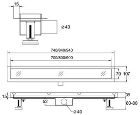 Mereo odtokový sprchový žlab ke stěně 70 cm vč. roštu STRIP CZ171