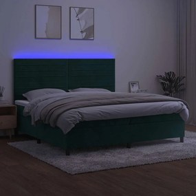 Box spring postel s matrací a LED tmavě zelená 200x200 cm samet 3136206