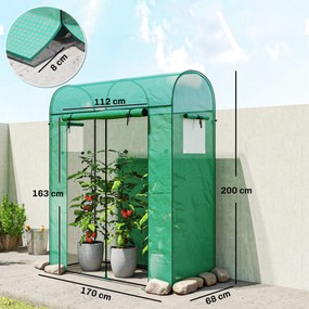 Skleník na rajčata Fóliový skleník s rolovacími dveřmi Okno ze síťoviny Oblouková střecha 170 x 68 x 200 cm Zelený