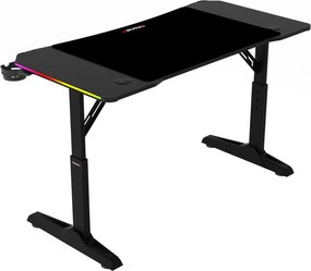 Výškově nastavitelný herní stůl ERACER H1212 — 120x60 cm, kov, melamin, černá, RGB podsvícení