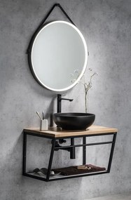 Sapho Sapho, ORBITER kulaté zrcadlo s LED osvětlením, kožený popruh, ø 70cm, černá mat, ORL070