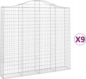 vidaXL Gabionové koše, 9 ks, 200x30x180/200 cm, galvanizované železo