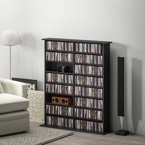 HOMCOM Moderní Knihovna s 16 Policemi pro 720 CD, Držák na CD z Dřevotřísky, 106,5x24x123,7 cm, Černá