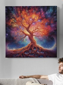 Obraz na plátně - Strom života napojen na vesmír FeelHappy.cz Velikost obrazu: 100 x 100 cm